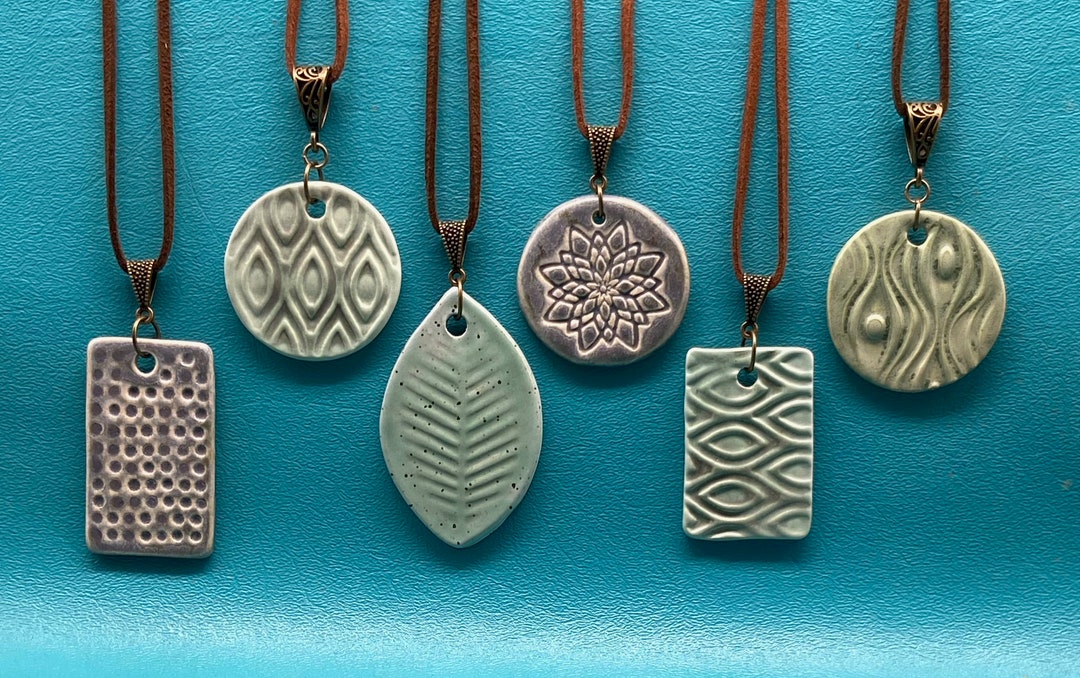 Handmade Ceramic Pendant Necklace With Vegan Leather Cord Choose Your ...