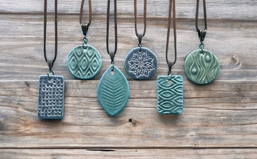 Handmade Ceramic Pendant Necklace With Vegan Leather Cord | Choose Your ...