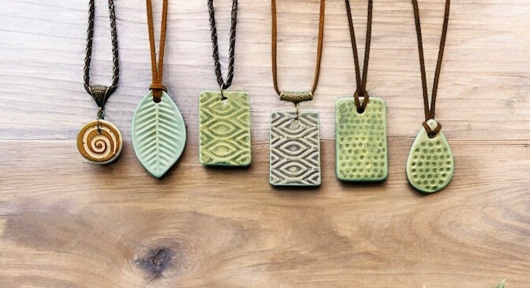 Handmade Ceramic Pendant Necklace With Vegan Leather Cord | Choose Your ...