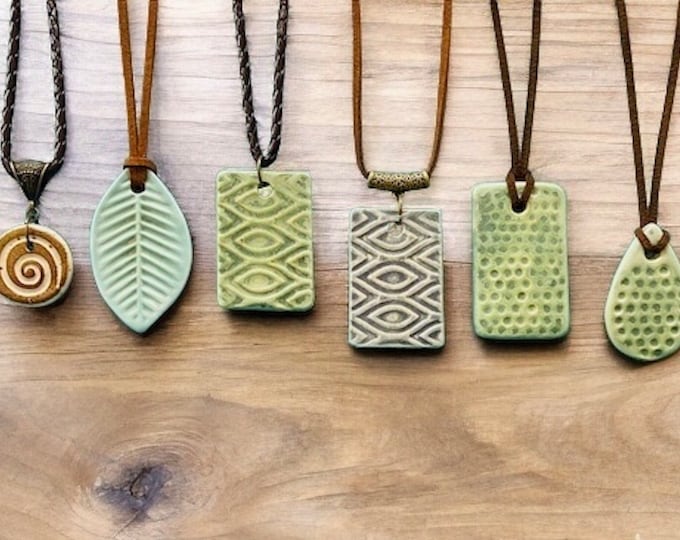 Handmade Ceramic Pendant Necklace With Vegan Leather Cord Choose Your ...