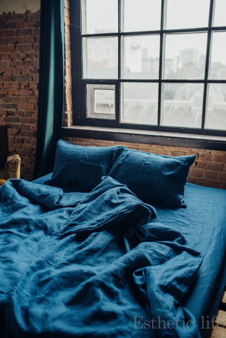 Linen Bedding Set / Pearl Night Blue Color / 2 Pillow Cases - Etsy