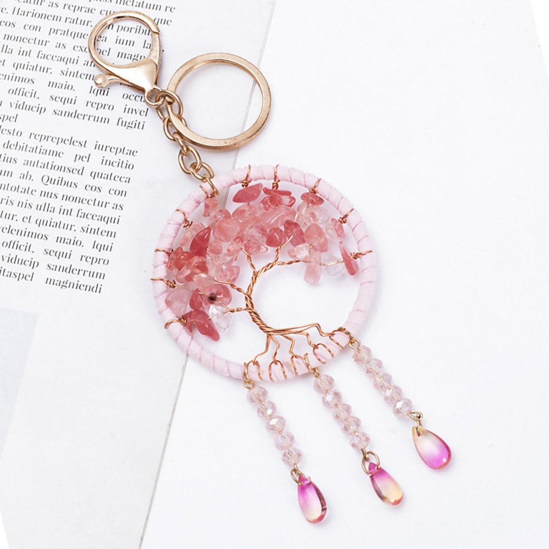 Pink Tree of Life Keychain With Crystal, This Charm Suncatcher is ...