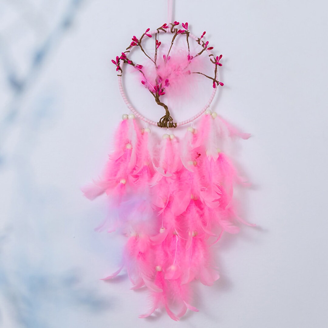 Pink Tree of Life Dream Catcherspink Feather Wall Hanging is - Etsy