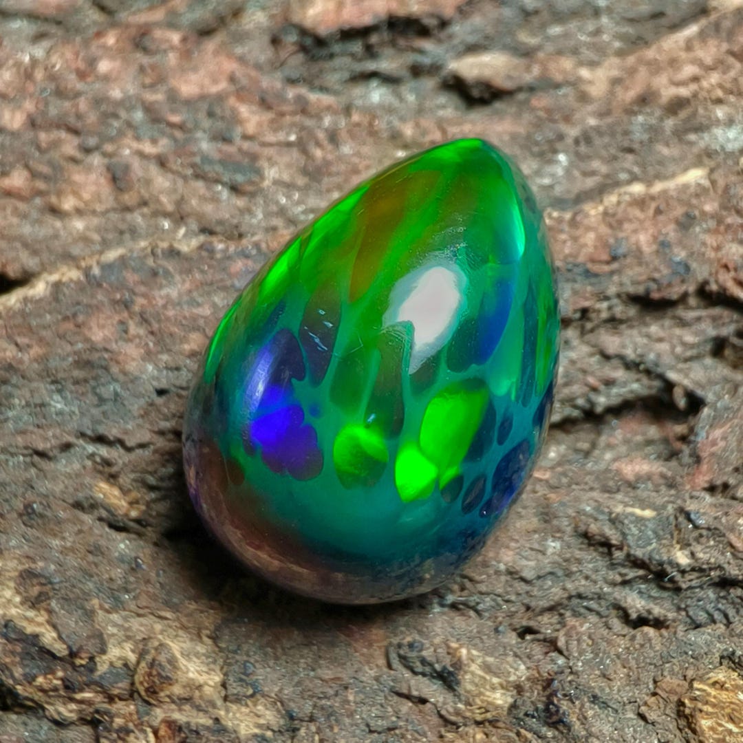 Genuine Ethiopian Black Opal 17 CT Natural Honeycomb Opal Cabochon Pear Shape Vibrant Fire Opal ...