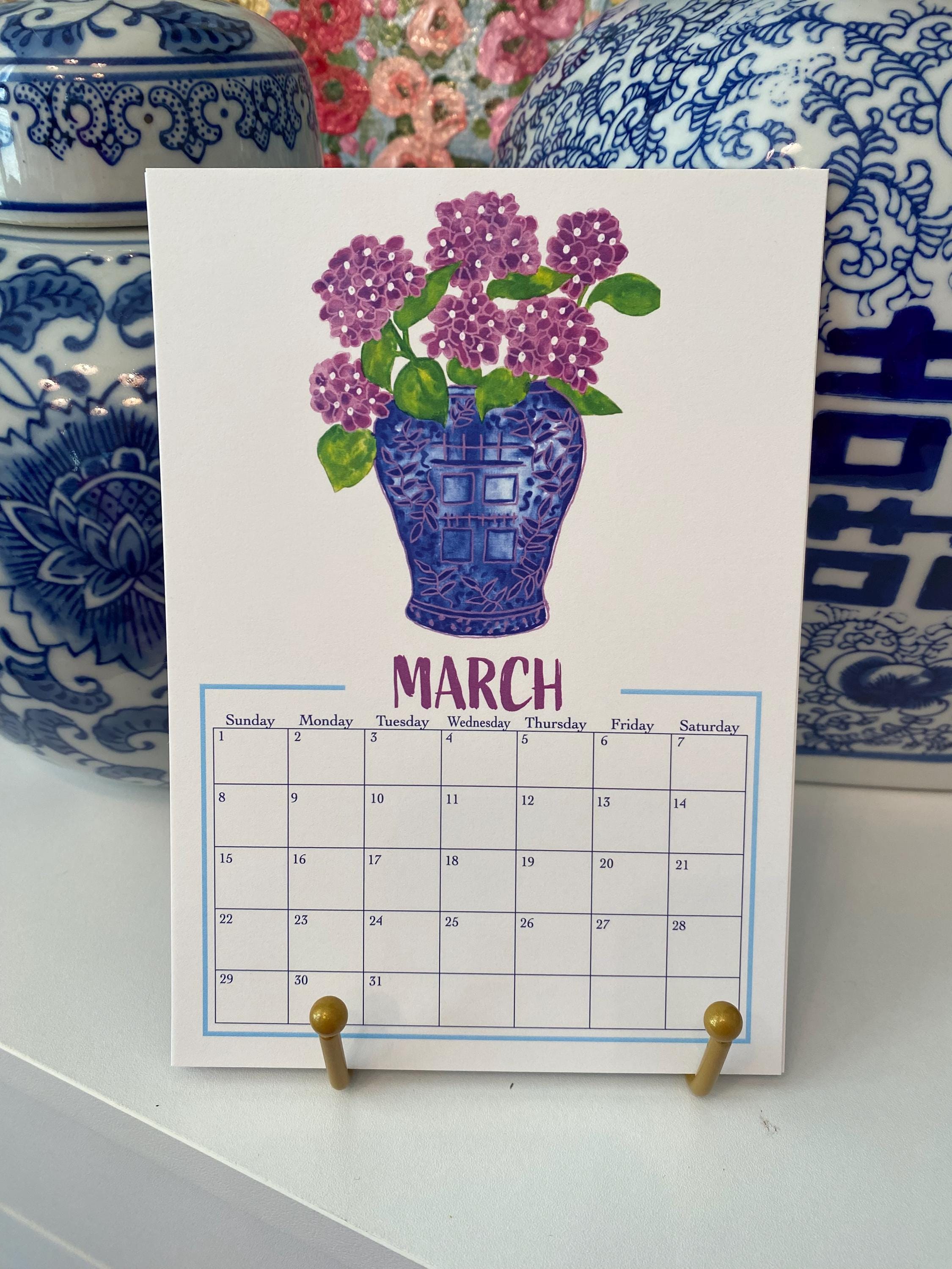 2026 Blue and White Desk Calendar: Chinoiserie Ginger Jar Decor - Etsy
