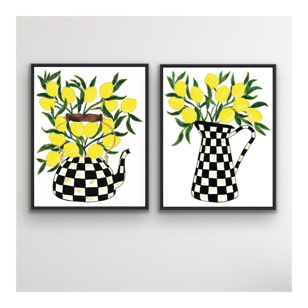 Lemon Print Set of 2: Black and White Check - 8x10 Unframed - Etsy