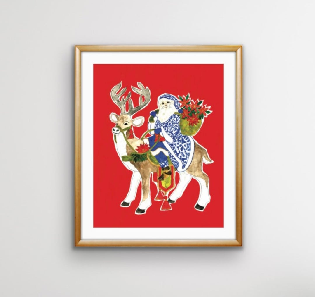 Blue and White Santa Clause, 8x10 Fine Art Print, Blue and White ...