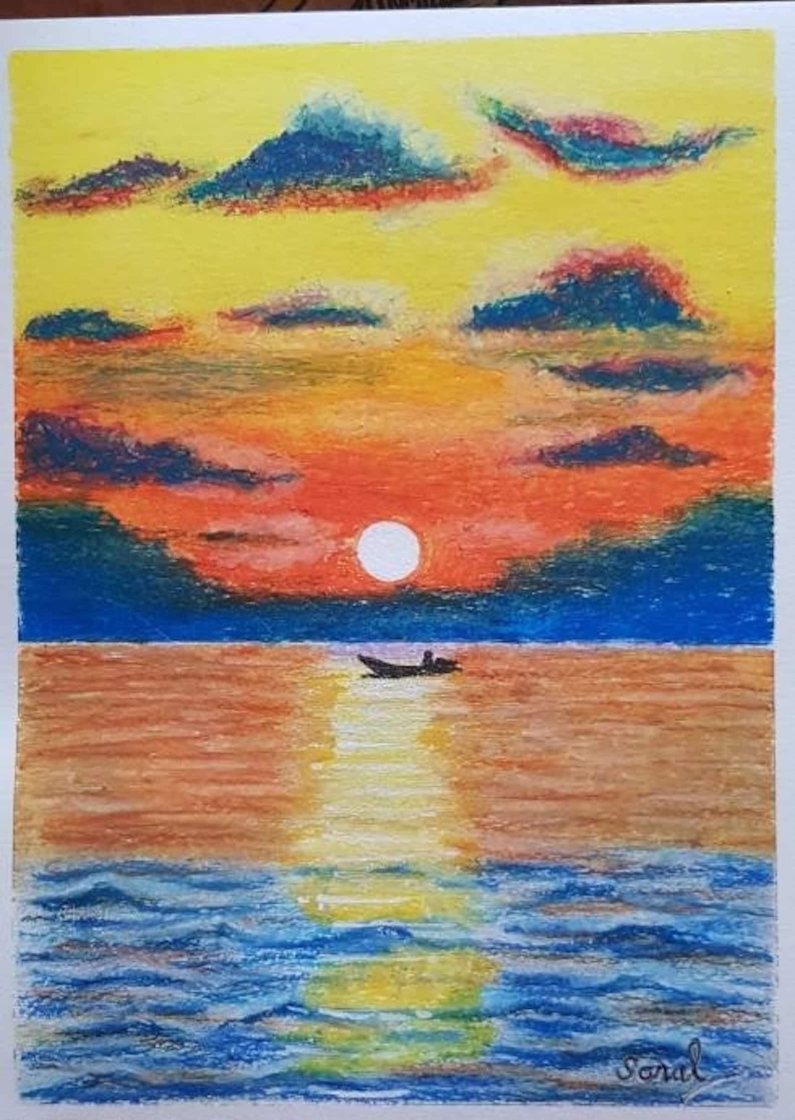 Pintura al óleo pastel hecha a mano de vista al atardecer con | Etsy