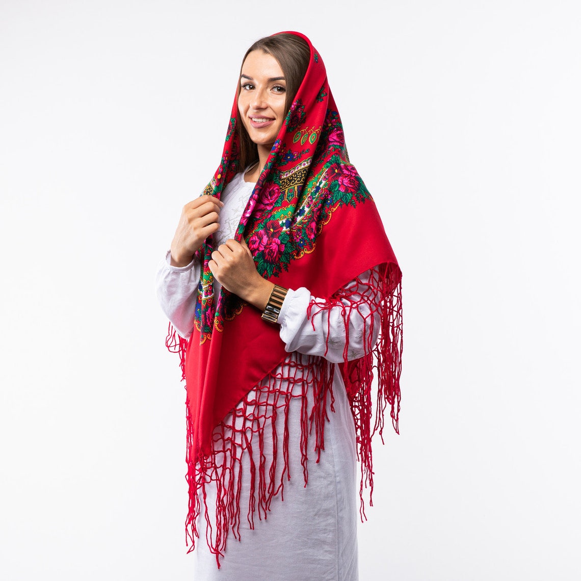 Ukrainian Shawl With Roses ,ukrainian Scarf, BIG Size Shawl Scarf With ...