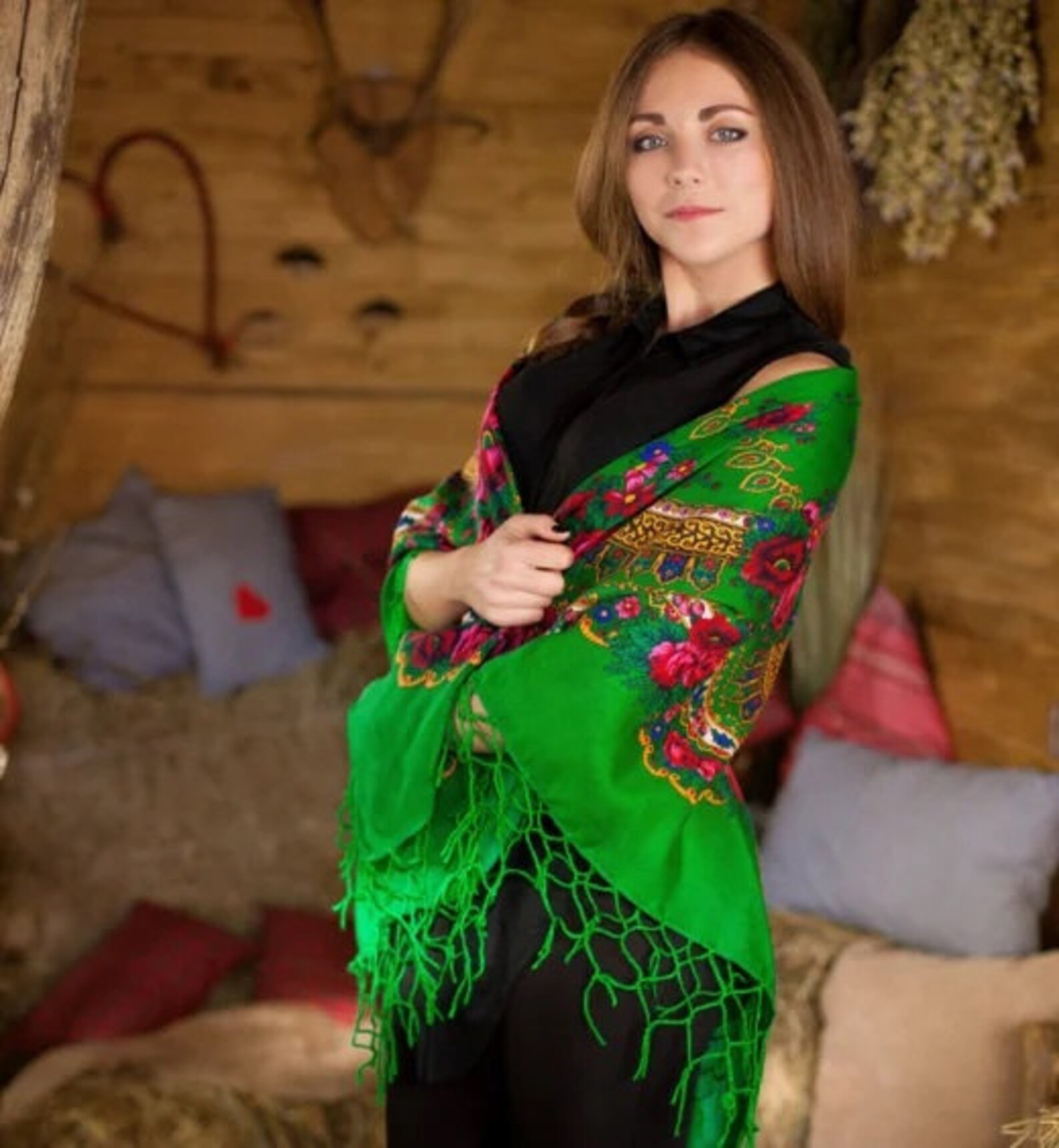 Babushka Scarf With Tassels Ukrainian Shawl Russian Platok - Etsy New ...