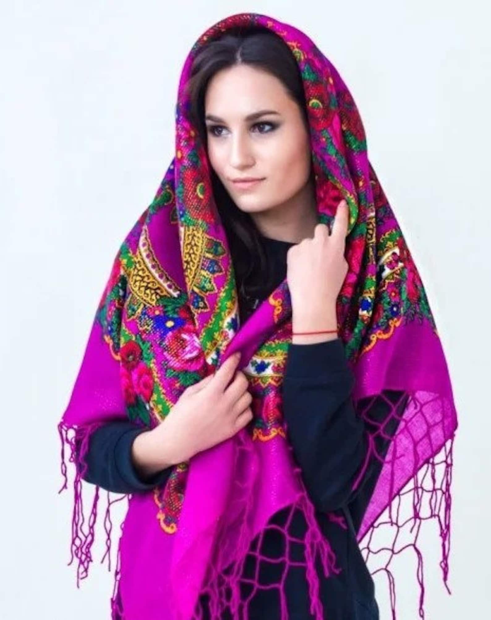 Babushka Scarf With Tassels Ukrainian Shawl Russian Platok - Etsy