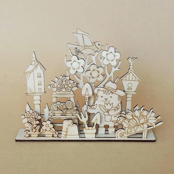 Blank Craft Kit Laser Cut Wooden MDF 3D Craft Kit Cat Gardener - Etsy