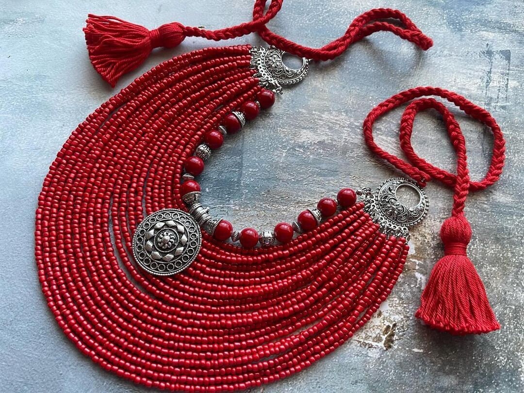 Slavic Jewelry Red Ukrainian Accessories Necklace Beads Handmade ...