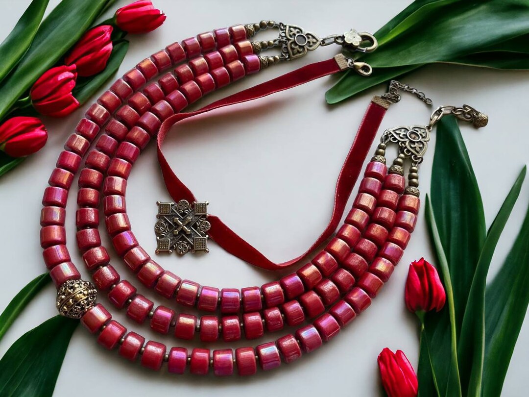 Slavic Jewelry Red Ukrainian Accessories Necklace Beads Handmade ...