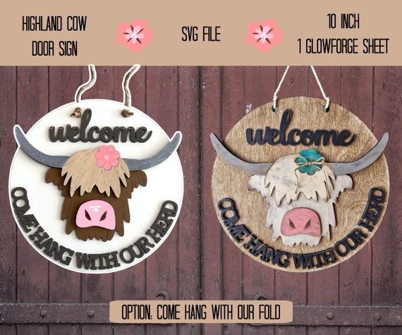 Highland Cow Door Sign Highland Cows Cut File Fluffy Cow - Etsy