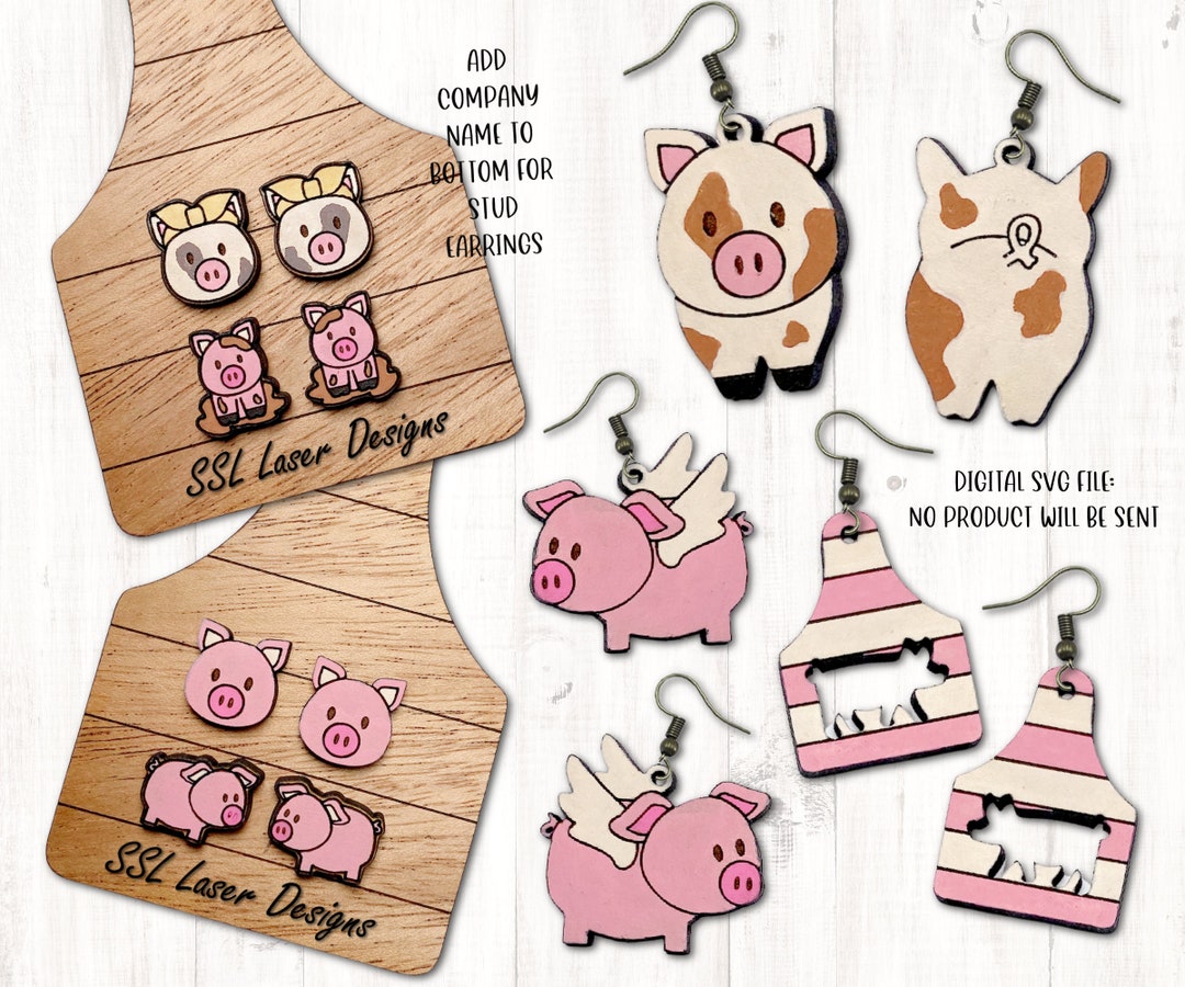 Pig Earrings SVG Cut File, Pig Earrings Laser File, Pig Jewelry ...