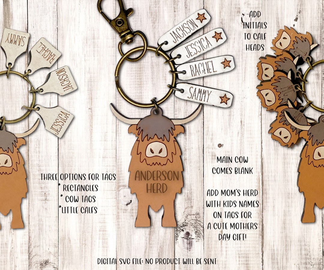 Highland Cow Keychain SVG Cut File, Mother's Day Highland Cow Keychain ...