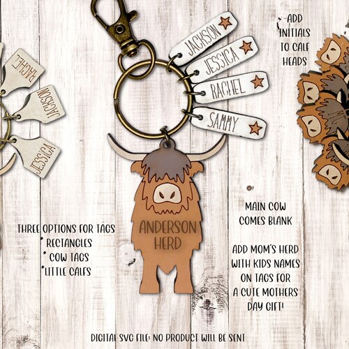 Highland Cow Keychain SVG Cut File Mother's Day Highland - Etsy