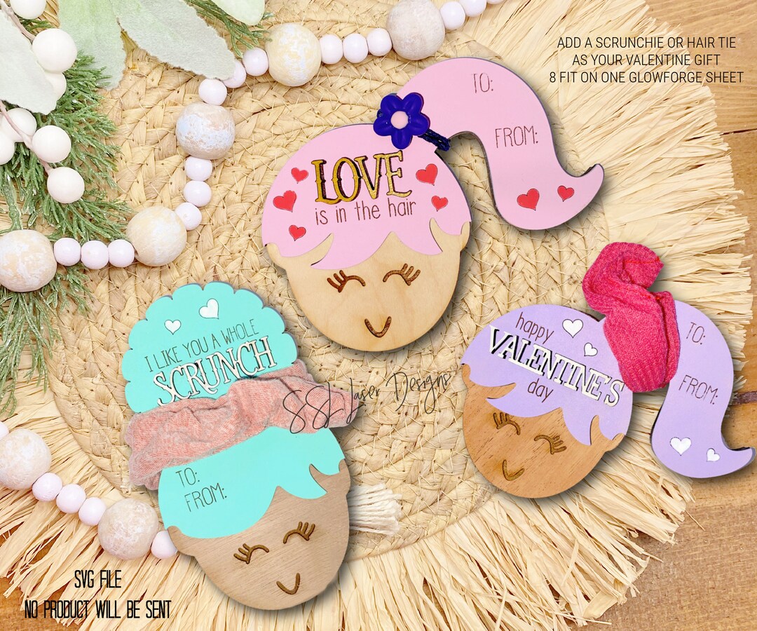 Kids Valentine Scrunchie File, Kids Valentine Hair Tie SVG File, Girls ...