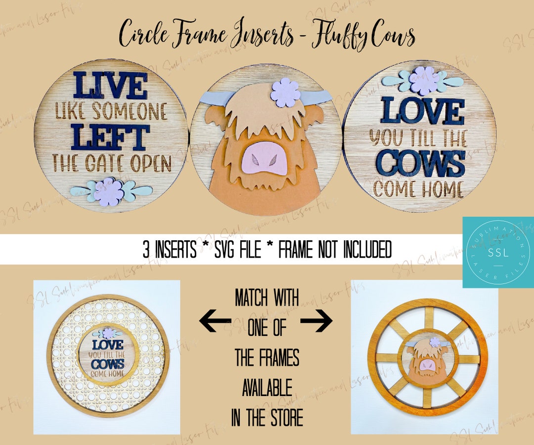 Highland Cows Round Inserts Cut File, Highland Cows Cut File, Cow ...