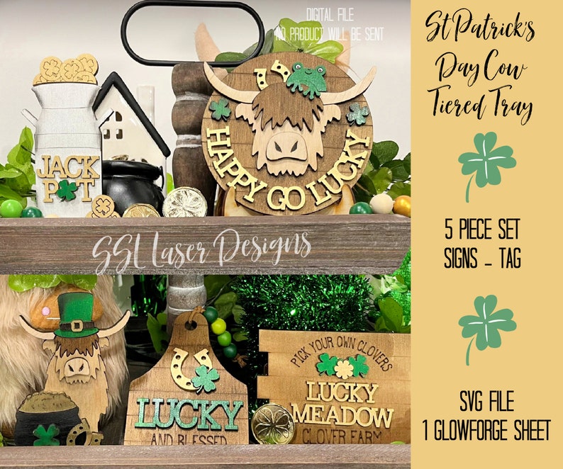 Highland Cow St. Patrick's Day Tiered Tray SVG Farm St. - Etsy