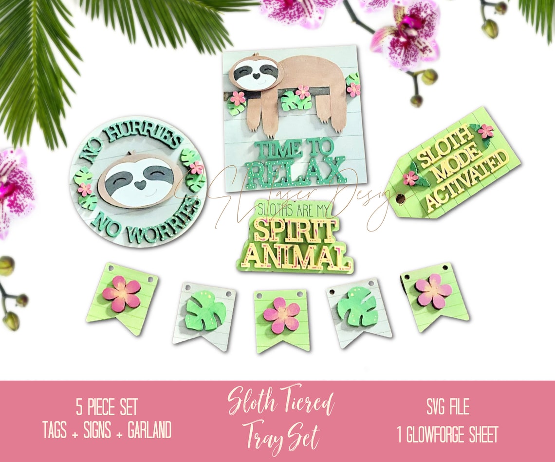 Sloth Tiered Tray SVG, Sloth Cut File SVG, Autumn Tiered Tray SVG ...