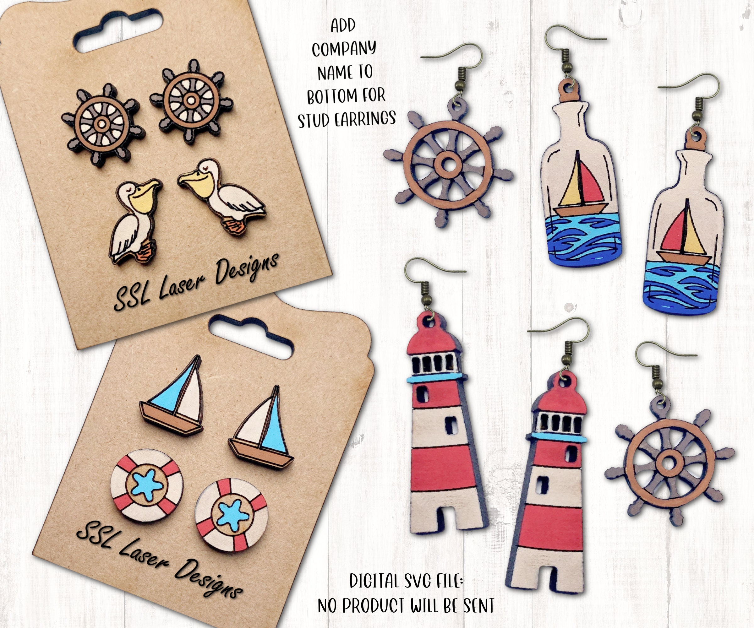Nautical Earrings SVG Cut File, Lighthouse Earrings Laser File, Sail ...