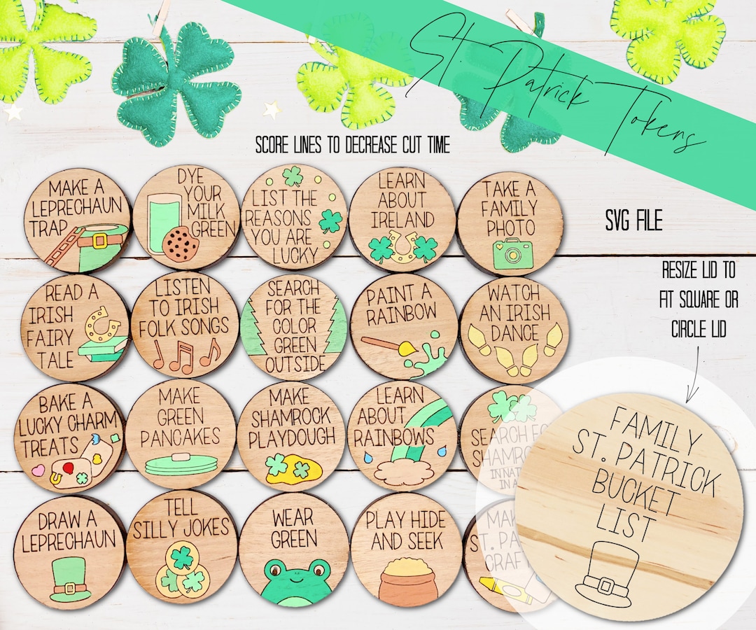 St. Patrick's Day Bucket List Tokens SVG, Family St. Patrick Activities ...