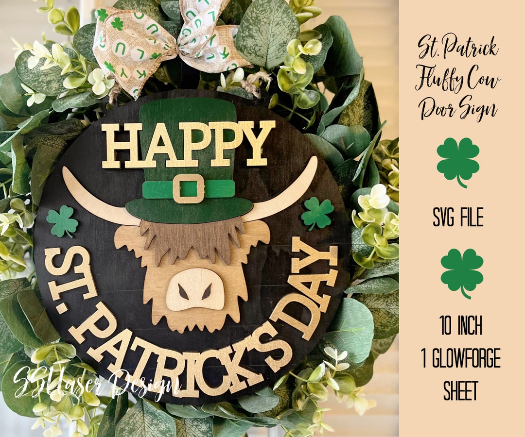 Highland Cow St. Patrick's Day Door Sign SVG, Farm St. Patrick's Day ...