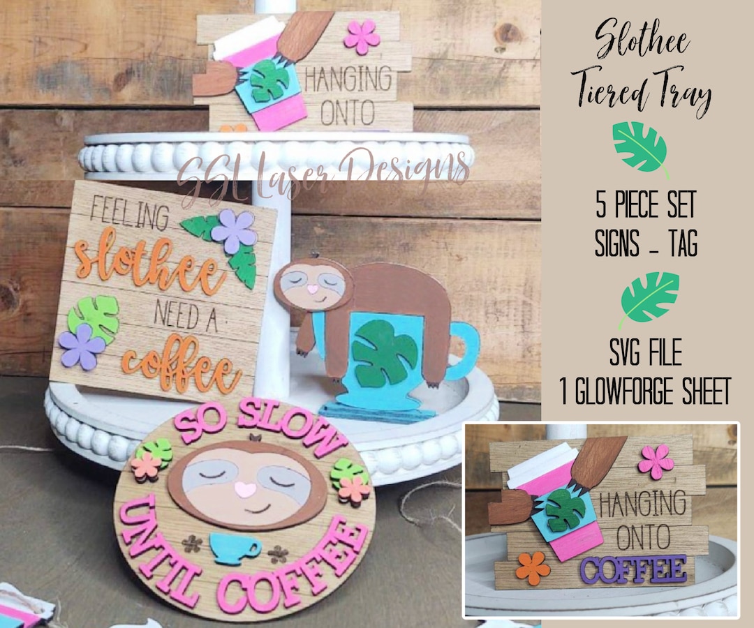 Sloth Tiered Tray SVG, Sloth Coffee Cut File SVG, Autumn Tiered Tray ...