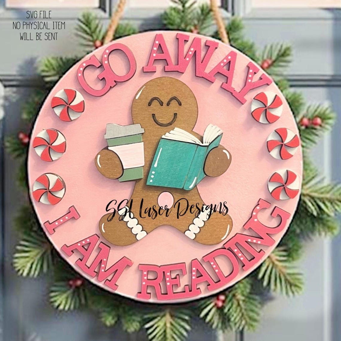 Gingerbread Reading Halloween Door Sign SVG, Winter Door Sign SVG ...