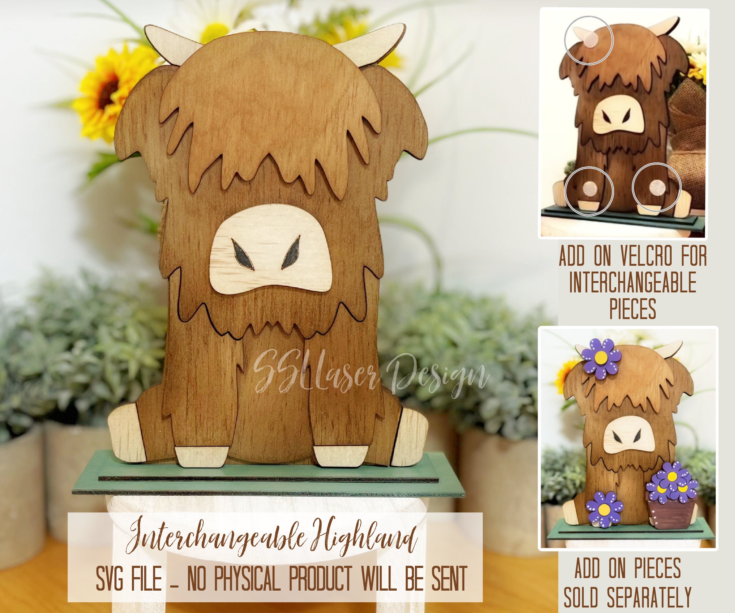 Highland Cow Shelf Sitter SVG File, Highland Cow Interchangeable SVG ...