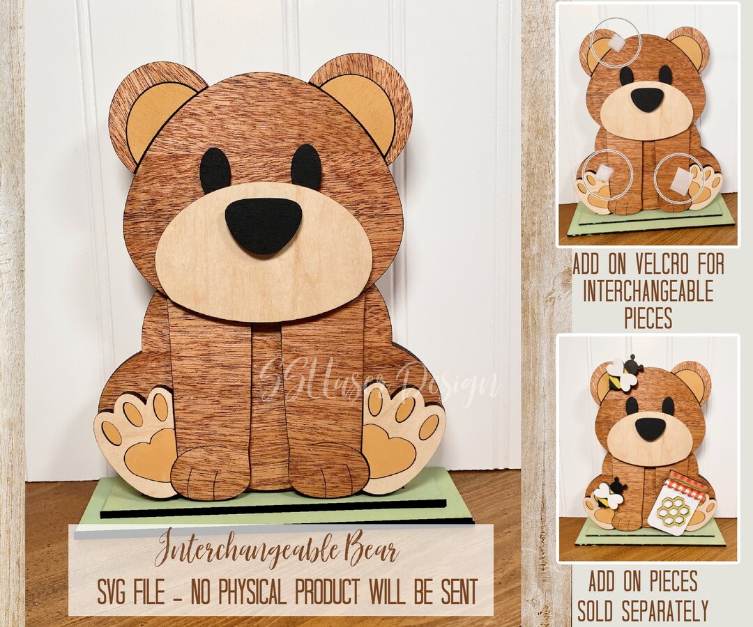 Bear Shelf Sitter SVG File, Bear Interchangeable SVG File, Bear Laser ...
