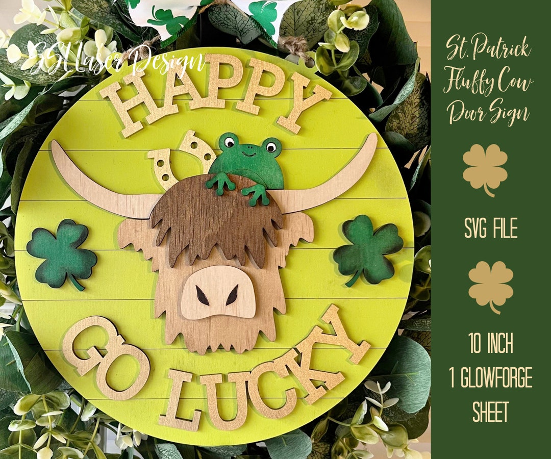 Highland Cow St. Patrick's Day Door Sign SVG, Farm St. Patrick's Day ...