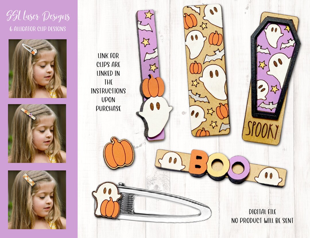 Ghost Hair Clips SVG File, Halloween Hair Clips Laser SVG, October ...