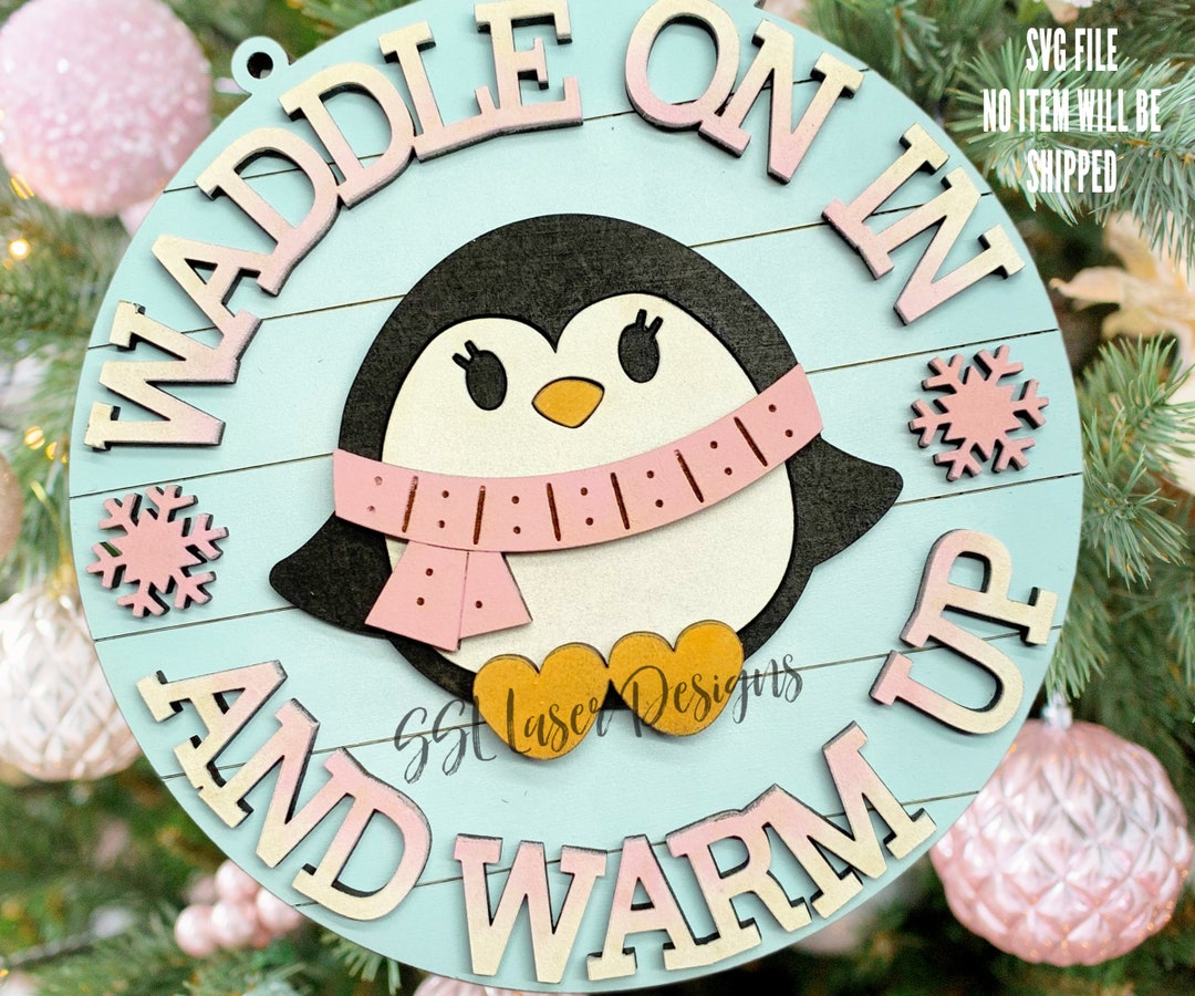Penguin Door Sign SVG File, Winter Door Sign SVG, January Door Sign ...
