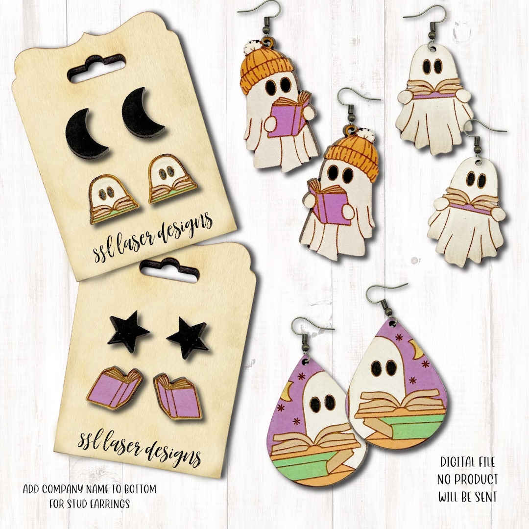Ghost Book Earrings SVG Cut File, Ghost Earrings Laser File, Halloween ...