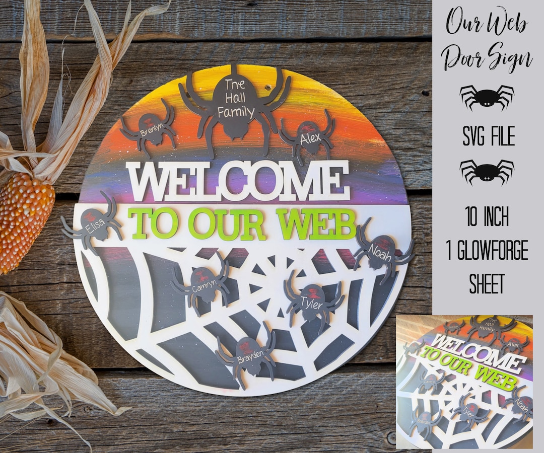 Halloween Spider Door Sign SVG, October Door Sign SVG, Custom Family ...