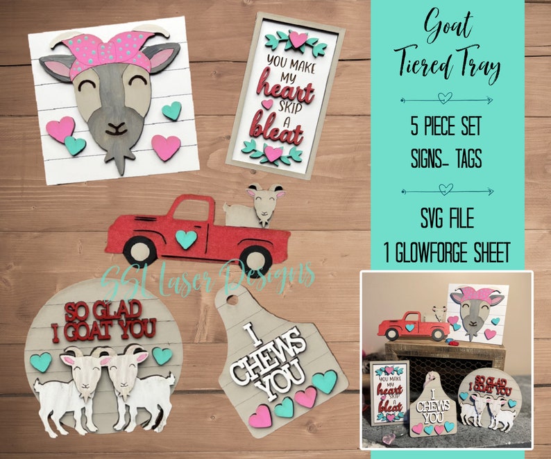 Goat Valentine's Tiered Tray SVG Farm Valentine Tray Svg - Etsy