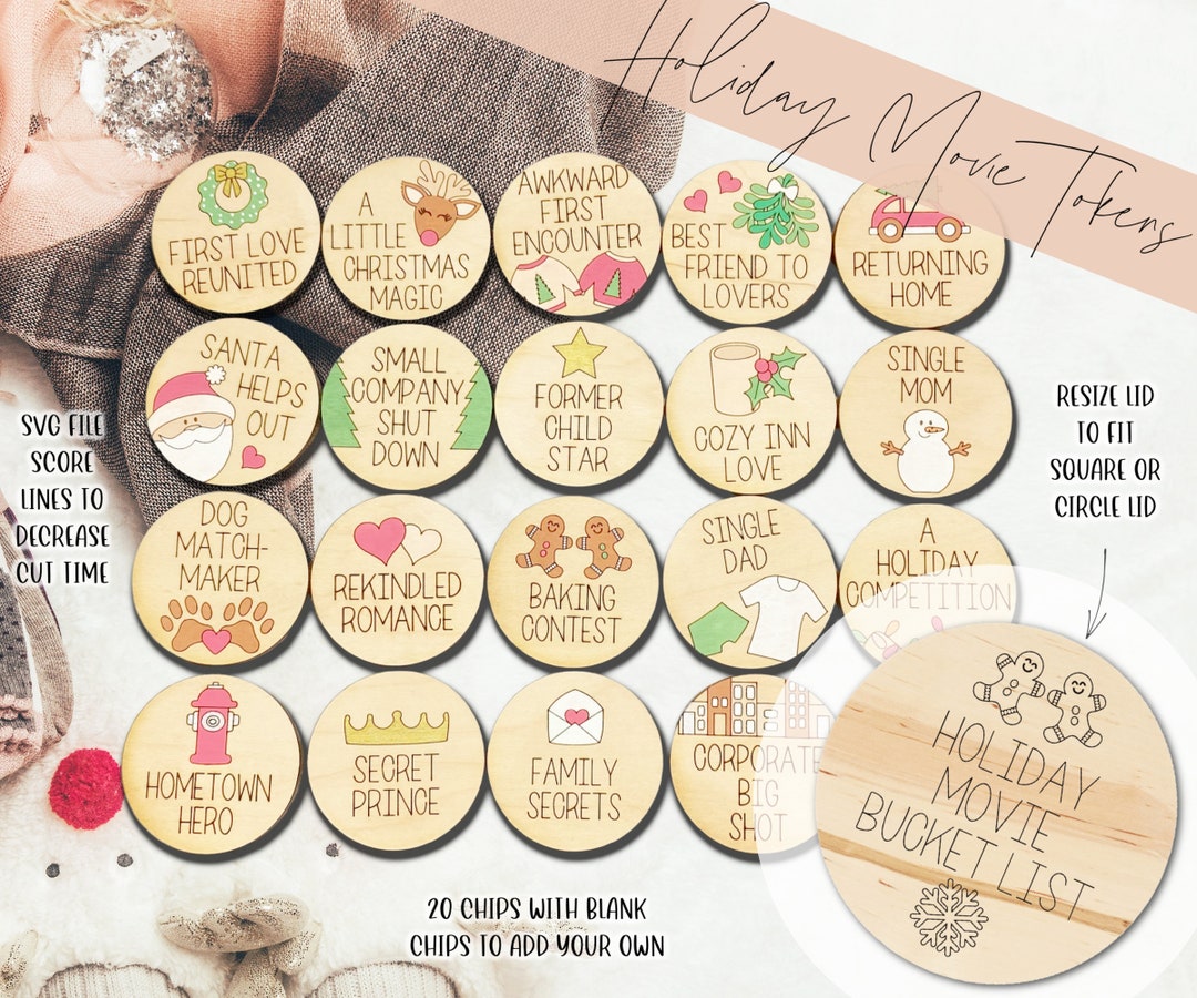 Christmas Movie Bucket List Tokens SVG, Holiday Movie Activities Tokens ...