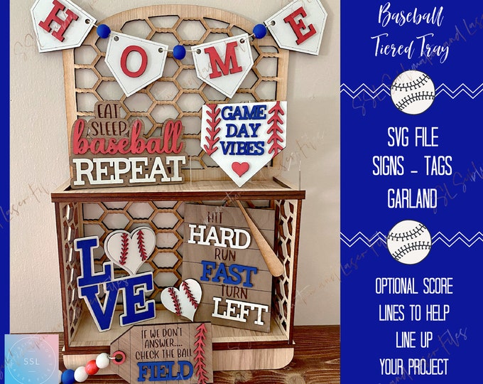 Baseball Tiered Tray Decor, Baseball, Summer, Tiered Tray Decor, Red ...