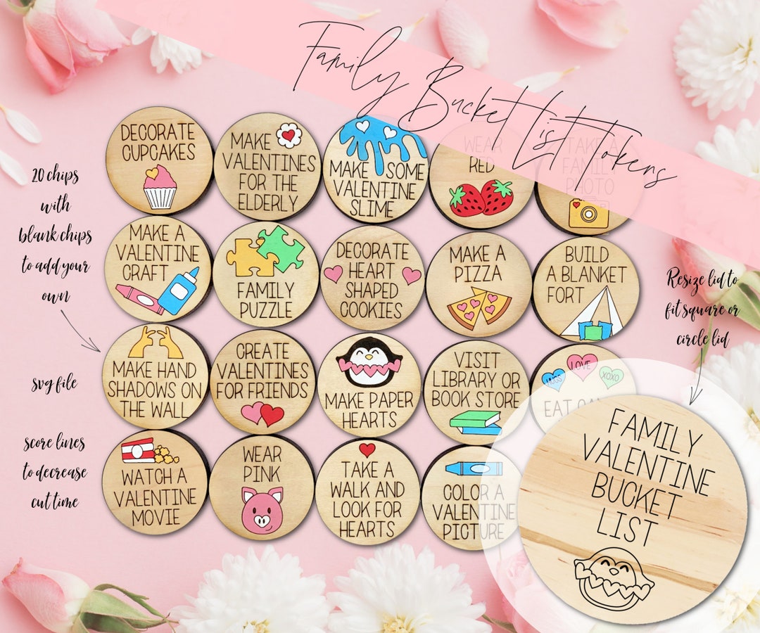 FAMILY Valentine Bucket List Tokens SVG, Valentine Activities Tokens ...