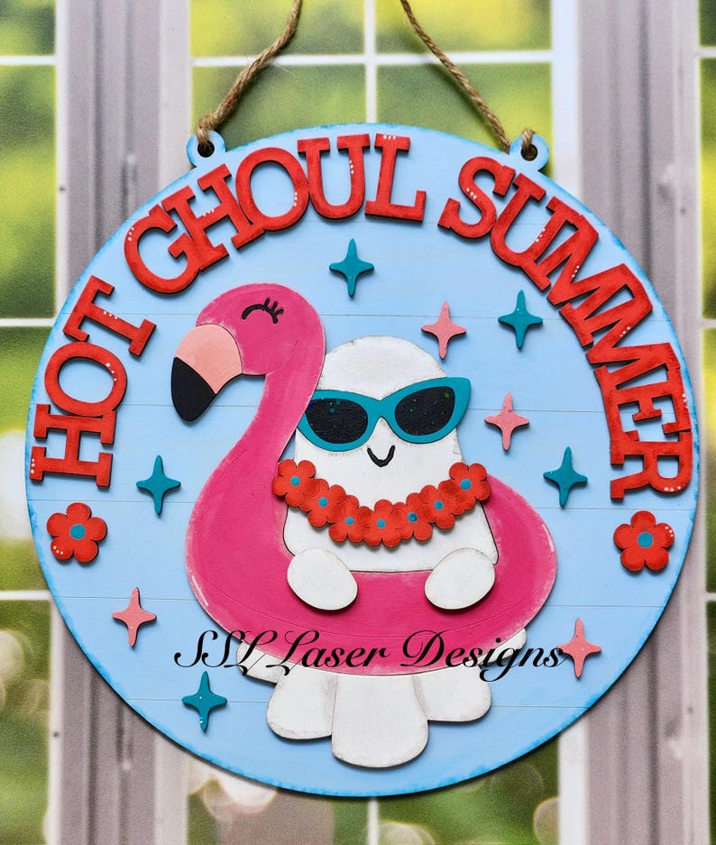 Hot Ghoul Summer Door Sign SVG File, Summer Ghost Halloween Door Sign ...