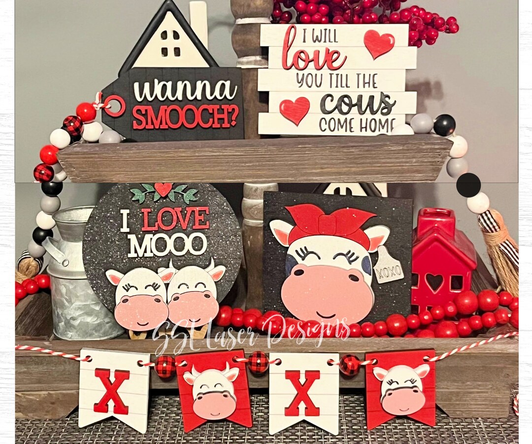 Dairy Cow Valentine's Tiered Tray SVG, Cow Farm Valentine Tray Svg, Cow ...