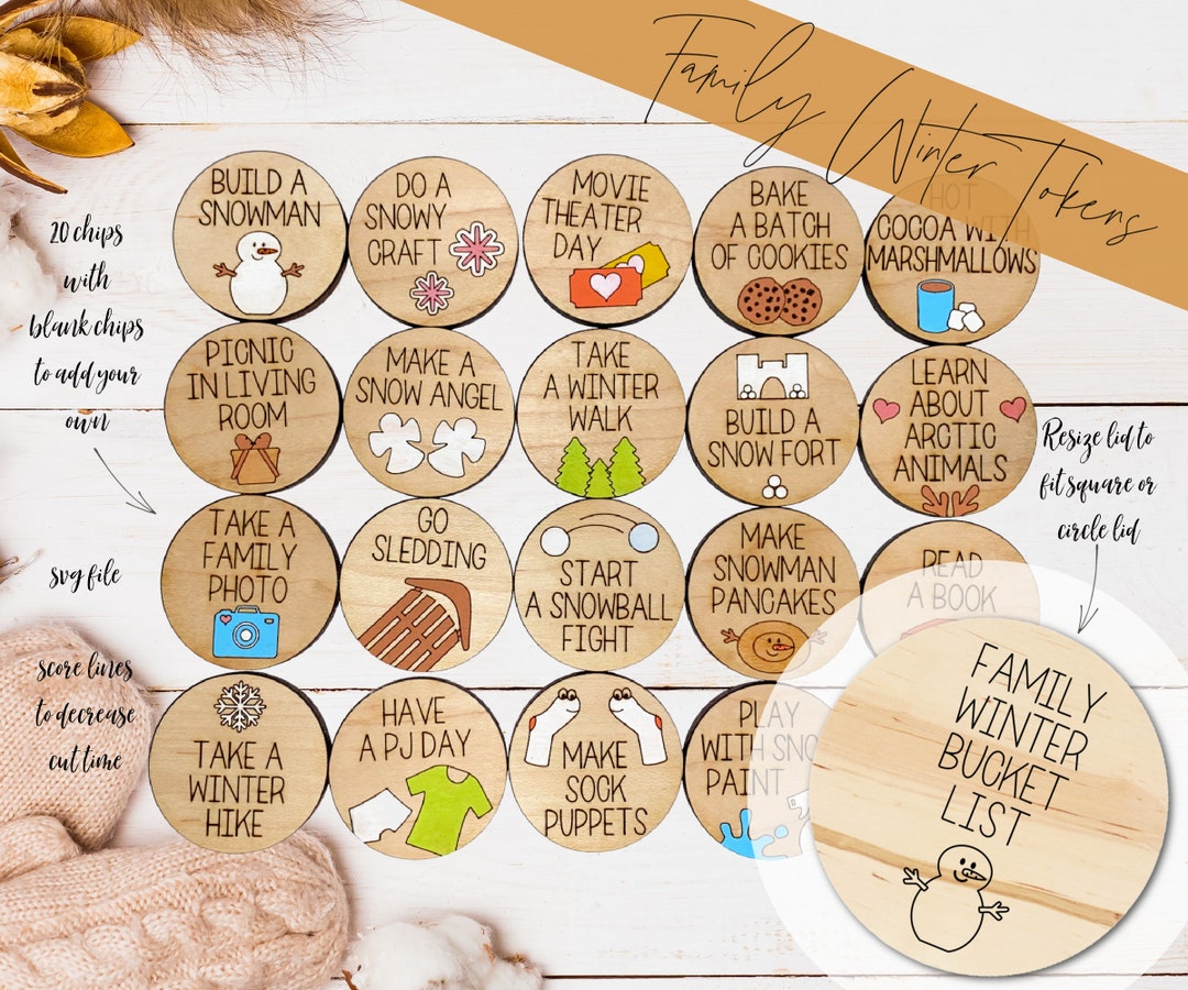 FAMILY Winter Bucket List Tokens SVG, Winter Activities Tokens SVG ...