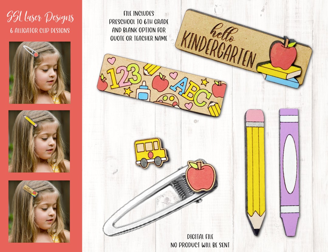 School Hair Clips SVG File, Teacher Hair Clips Laser SVG, First Day of ...