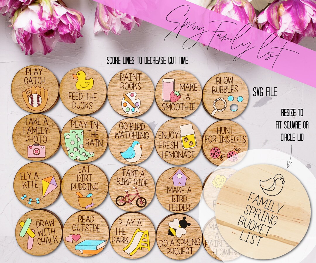 Spring Bucket List Tokens SVG, Spring Activities Tokens SVG, Spring ...