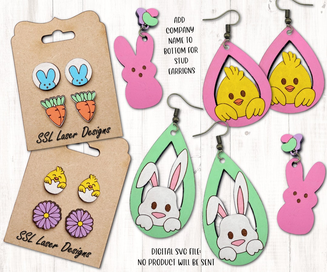 Easter Earrings SVG Cut File, Easter Bunny SVG File Earrings, Easter Jewelry SVG File, Easter ...