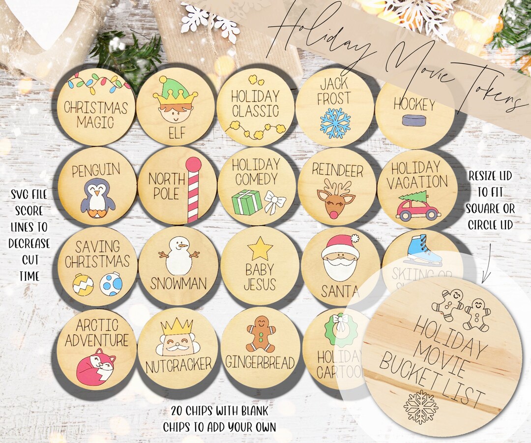 Kids Christmas Movie Bucket List Tokens SVG, Holiday Movie Activities ...