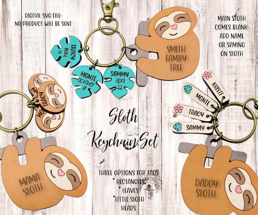 Sloth Keychain SVG Cut File, Mother's Day Sloth Keychain, Family Sloth ...